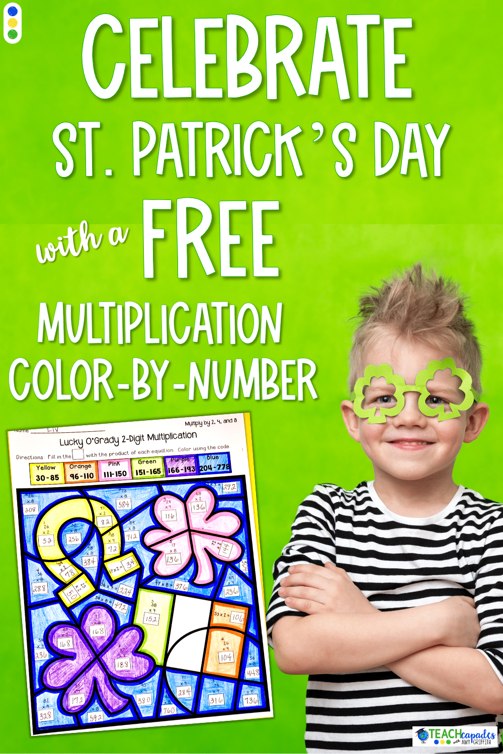FREE St. Patrick's Multiplication Color-by-Number Activity